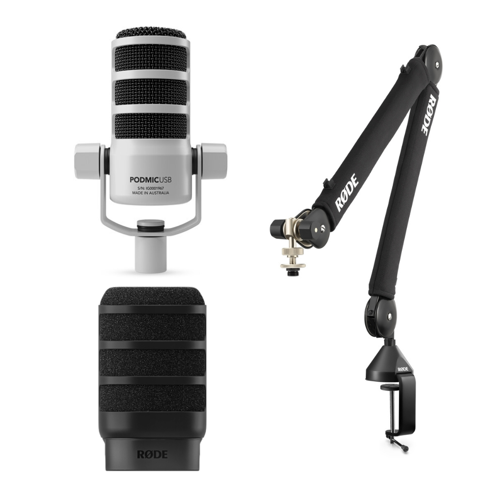 Rode PODMIC USB & XLR Dynamic Broadcast Microphone (White) + Rode PSA1